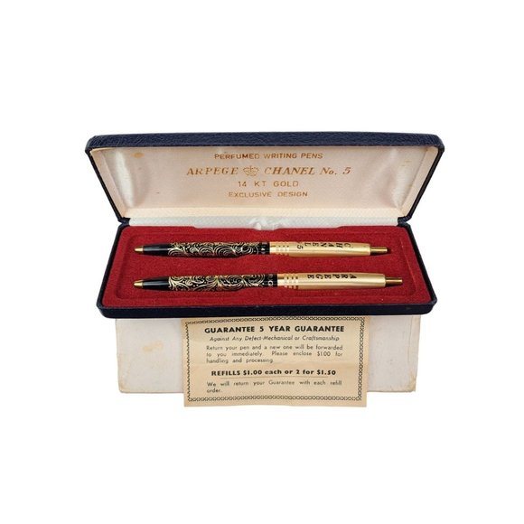 CHANEL | Office | Vintage Chanel Arpege Ink Pen Set 4k Gold Filagree ...